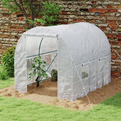 Outsunny Polytunnel Greenhouse Outdoor Grow House Roll Up Door Windows ...