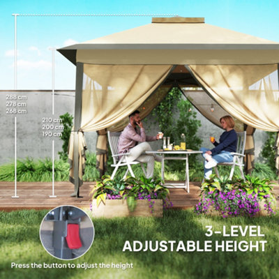 Outsunny Pop Up Gazebo Height Adjustable Canopy Tent w/ Carrying Bag, Beige