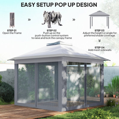 Outsunny Pop Up Gazebo Height Adjustable Canopy Tent w/ Carrying Bag, Grey