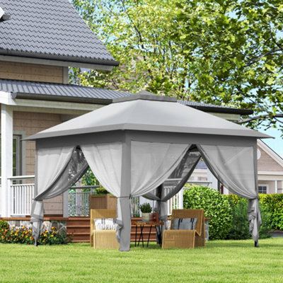 Outsunny Pop Up Gazebo Height Adjustable Canopy Tent w/ Carrying Bag, Grey