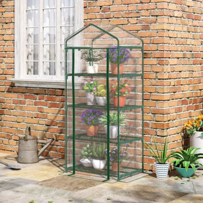 Outsunny Portable 4-Tier Mini Greenhouse Plant Grow House Shed w/ Cover