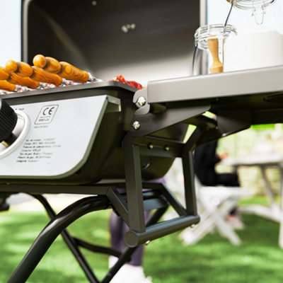 OUTSUNNY PORTABLE FOLDABLE GAS BARBECUE GRILL WITH THERMOMETER, LID, BLACK