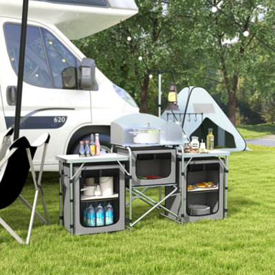 Outsunny Portable Folding Camping Kitchen with Windshield Light Stand ...
