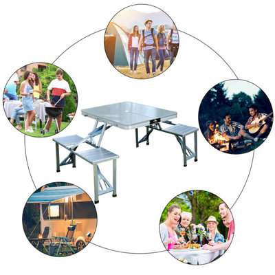 Outsunny Portable Folding Trestle Camping Picnic Table Outdoor Chair Stools