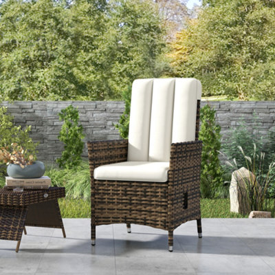 Outsunny Rattan Garden Recliner Chair with Adjustable Backrest, Cream White