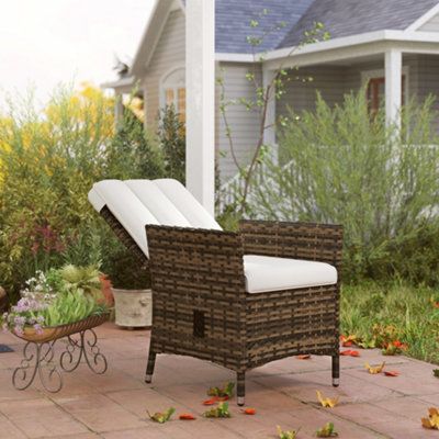 Outsunny Rattan Garden Recliner Chair with Adjustable Backrest, Cream White
