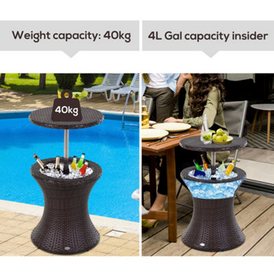 Outsunny Rattan Ice Bucket Activity Bar Cooler Table Brown Outdoor Patio