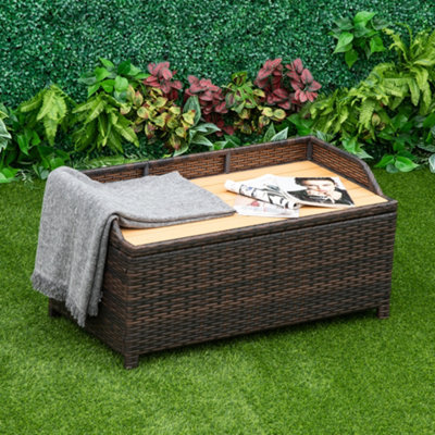 Outsunny Rattan Outdoor Storage Bench with Aluminium Frame, Mixed Brown