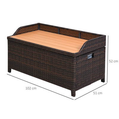 Outsunny Rattan Outdoor Storage Bench with Aluminium Frame, Mixed Brown