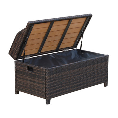 Outsunny Rattan Outdoor Storage Bench with Aluminium Frame, Mixed Brown