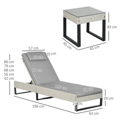 Outsunny Rattan Sun Lounger Set w/ Cushions, 5-Level Chaise Lounge ...