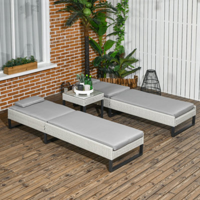 Outsunny Rattan Sun Lounger Set w/ Cushions, 5-Level Chaise Lounge ...