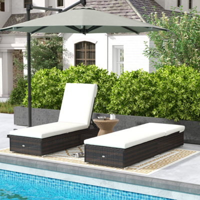Outsunny Rattan Sun Loungers Set of 2, Recliner Chairs, Adjustable Back ...