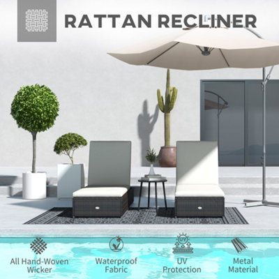 Outsunny Rattan Sun Loungers Set of 2, Recliner Chairs, Adjustable Back ...
