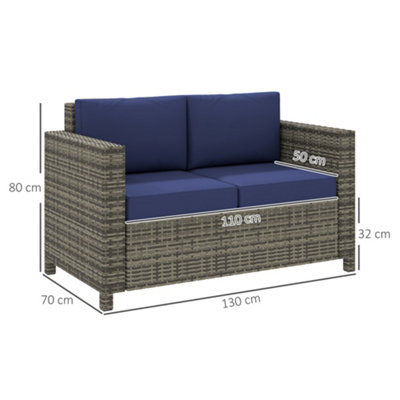 Outsunny Rattan Wicker 2-seat Sofa Loveseat Padded Garden Furniture Blue