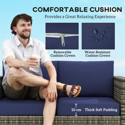 Outsunny Rattan Wicker 2-seat Sofa Loveseat Padded Garden Furniture Blue