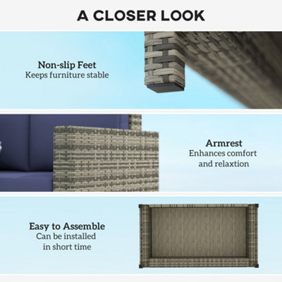 Outsunny Rattan Wicker 2-seat Sofa Loveseat Padded Garden Furniture Blue