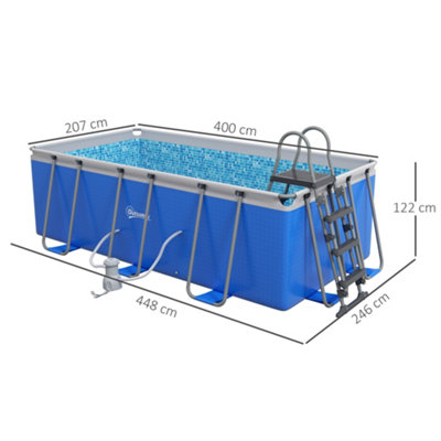 Outsunny Rectangle Above Ground Swimming Pool with Pump and Ladder, Blue