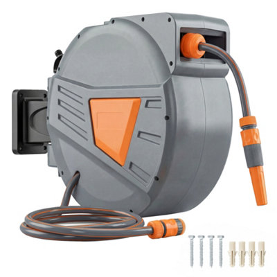 Outsunny Retractable Hose Reel Wall Mounted, 20+1.6m Hose Pipe Reel, Orange