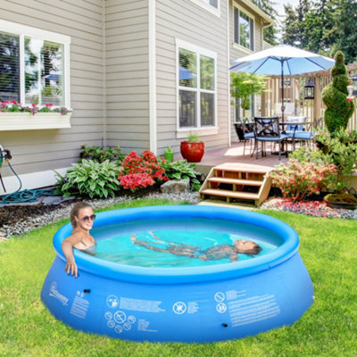 Outsunny Round Inflatable Swimming Pool Family-Sized Blow Up Pool ...
