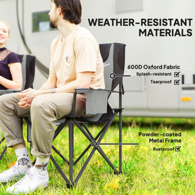 OUTSUNNY SET OF 2 PADDED FOLDING PICNIC CHAIRS WITH COOLER BAG, GREY