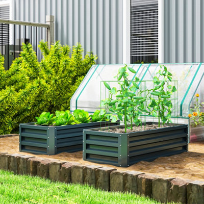 Outsunny Set of 2 Raised Garden Bed Galvanised Planter Box, Green