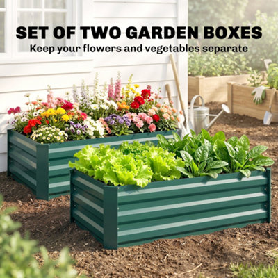 Outsunny Set of 2 Raised Garden Bed Galvanised Planter Box, Green