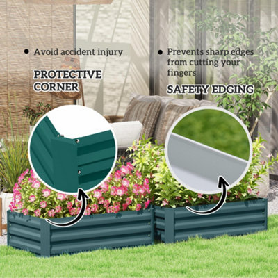 Outsunny Set of 2 Raised Garden Bed Galvanised Planter Box, Green