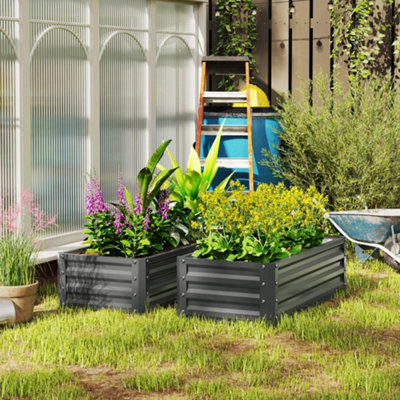 Outsunny Set of 2 Raised Garden Bed Galvanised Planter Box, Light Grey