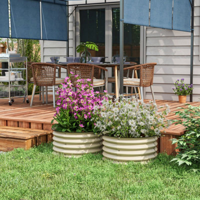 Outsunny Set of 2 Raised Garden Bed with Safety Edging, Cream White