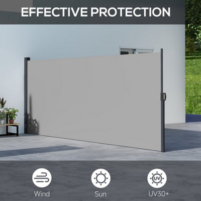 Outsunny Side Awning Retractable, Privacy Screen, 400x160cm, Light Grey
