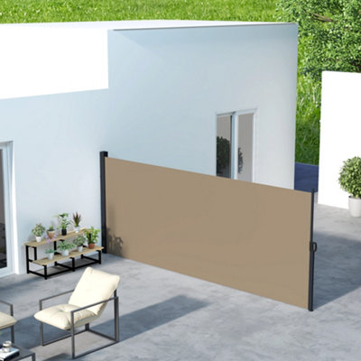 Outsunny Side Awning Retractable, Privacy Screen, 400x180cm, Khaki