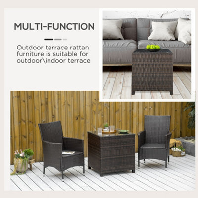 Outsunny Side Table Furniture Tempered Glass Garden Patio Wicker Brown