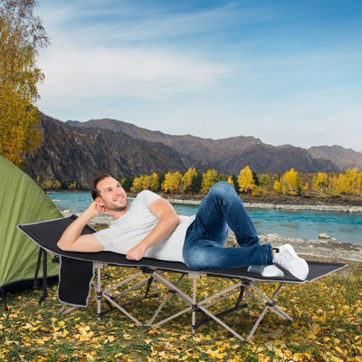Outsunny Single Portable Outdoor Military Sleeping Bed Camping Cot Black