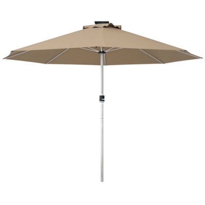 Outsunny Solar Patio Garden Parasol with Lights for Outdoor, Khaki