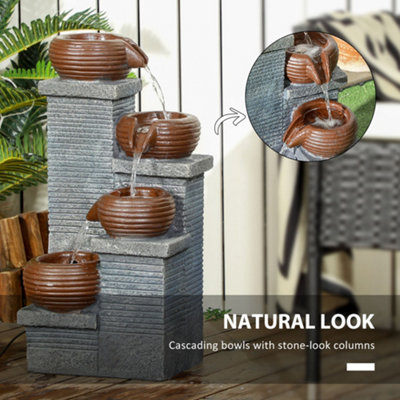 Outsunny Solar Water Feature 4 Tier Cascade Water Fountain with LED Lights