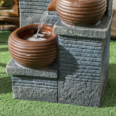 Outsunny Solar Water Feature 4 Tier Cascade Water Fountain with LED Lights