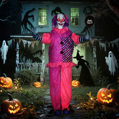Outsunny Sound Activated Halloween Animatronics Clown with Red Light Up ...