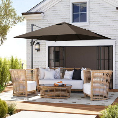 Outsunny Square Cantilever Roma Parasol 360 Degree Rotation Hand Crank, Tan