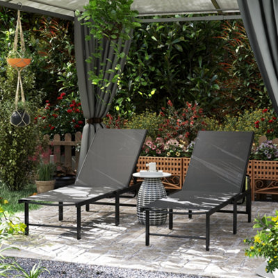 Outsunny Sun Loungers Set of 2, 5-Level Reclining Sunbeds, Grey