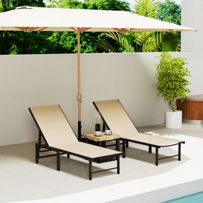 Outsunny Sun Loungers Set of 2, 5-Level Reclining Sunbeds, Khaki