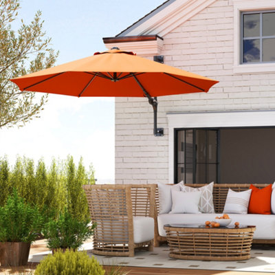 Outsunny Sun Parasol with Vent, Wall Umbrella for Patio, Garden, Orange