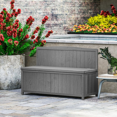 Outsunny Wood Storage Bench for Patio, Outdoor Garden Seating, Grey
