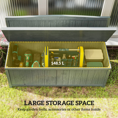 Outsunny Wood Storage Bench for Patio, Outdoor Garden Seating, Grey