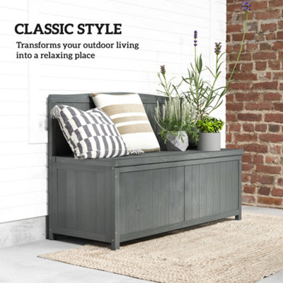 Outsunny Wood Storage Bench for Patio, Outdoor Garden Seating, Grey