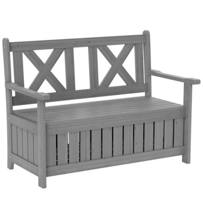 OUTSUNNY WOOD STORAGE GARDEN BENCH FOR PATIO OUTDOOR SEATING, CHARCOAL GREY