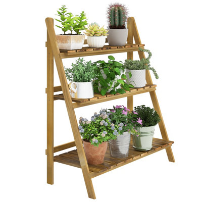 Outsunny Wooden Flower Pot Rack Holder Fold Storage Shelf Stand Vegetable