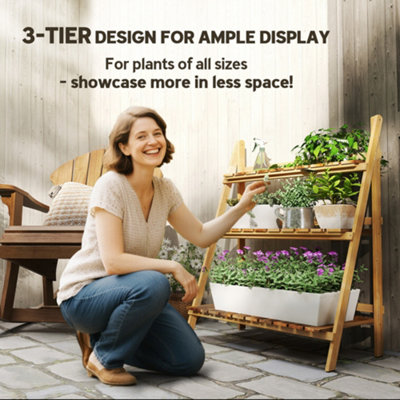 Outsunny Wooden Flower Pot Rack Holder Fold Storage Shelf Stand Vegetable