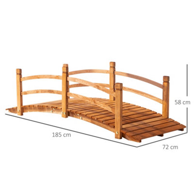 OUTSUNNY WOODEN GARDEN BRIDGE WITH SAFETY RAILINGS, CLASSIC ARC FOOTBRIDGE