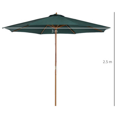 Outsunny Wooden Garden Parasol with Rope Pulley Mechanism and 8 Ribs ...